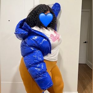 Jackets & Coats | Plus Blue High Shine Space Hood Cropped Puffer Coat ...